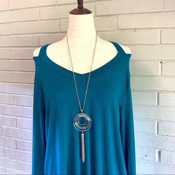 Tops | Teal Cold Shoulder Blouse | Poshmark